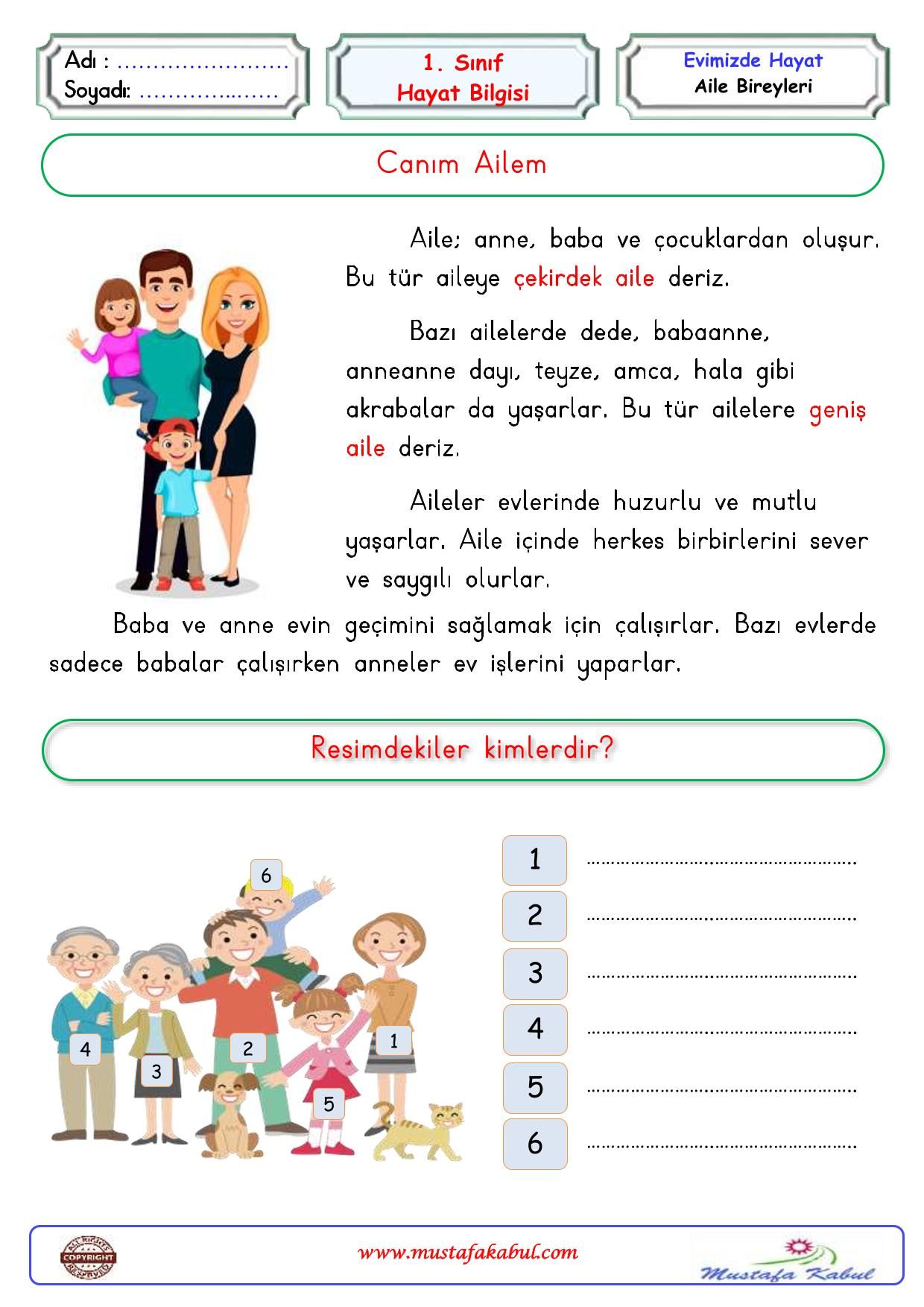 1.Sınıf Hayat Bilgisi Evimizde Hayat